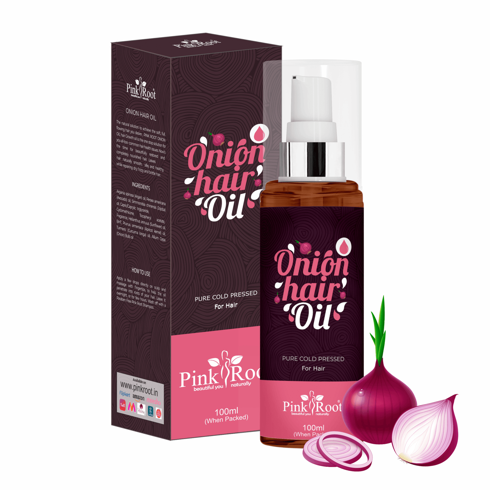 Pink Root Onion Hair Oil 100ml, Applied For Hair Growth, Anti-hair Fal