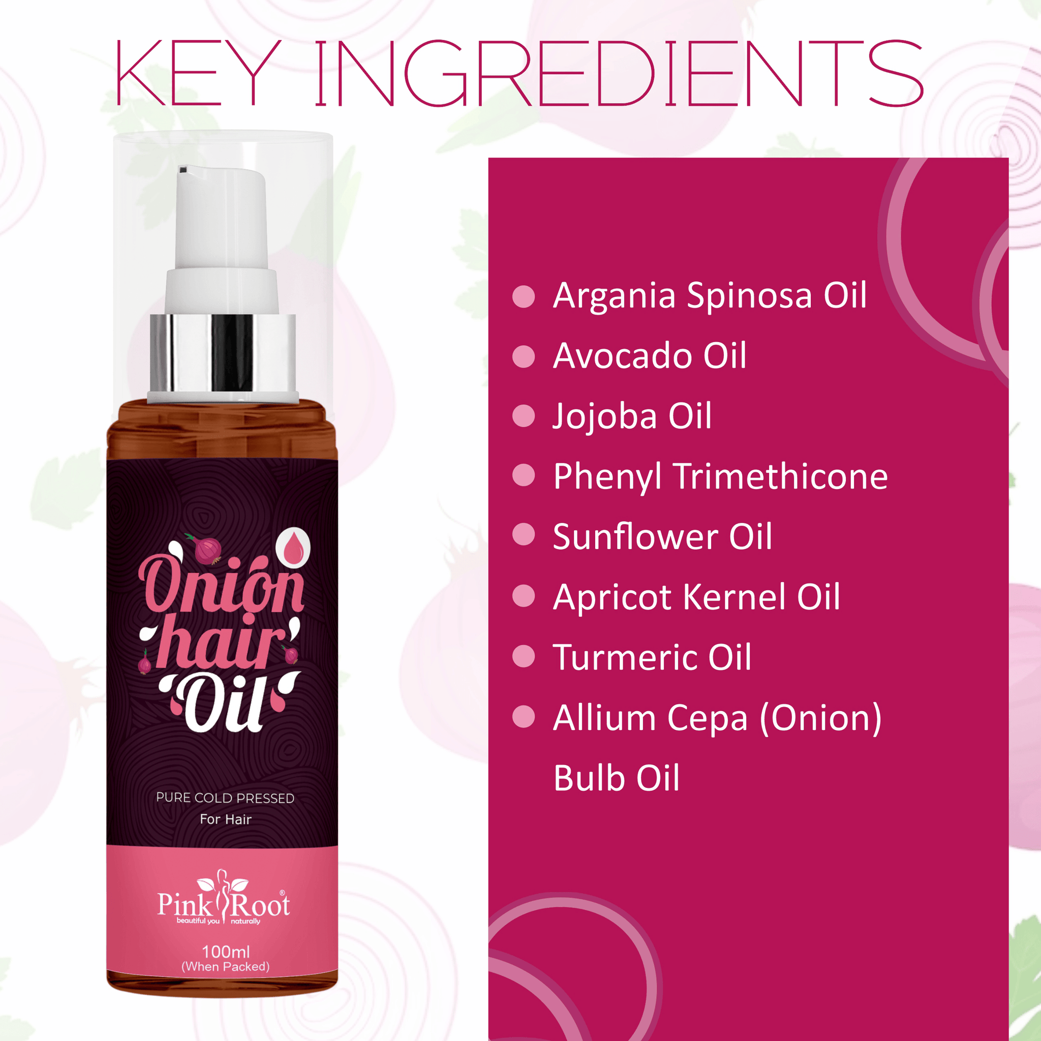 Pink Root Onion Hair Oil 100ml, Applied For Hair Growth, Anti-hair Fal